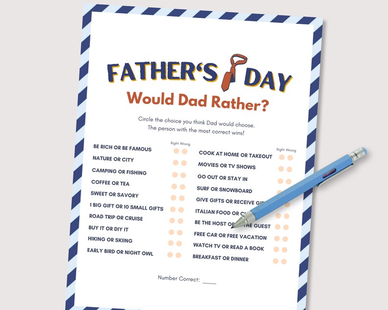 Would Dad Rather Game, Printable Fathers Day Game, Fathers Day Activity ...