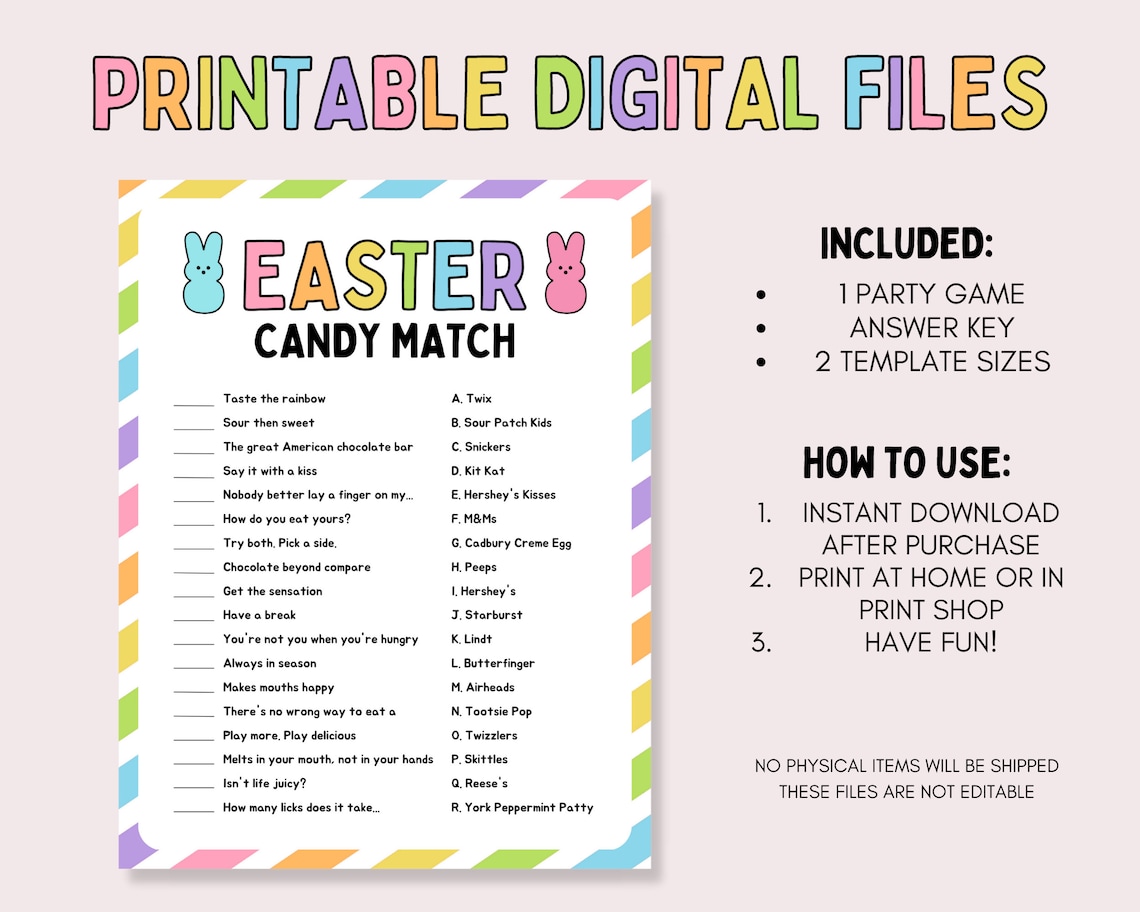 Easter Candy Match Up, Easter Candy Quiz, Easter Classroom Activity ...