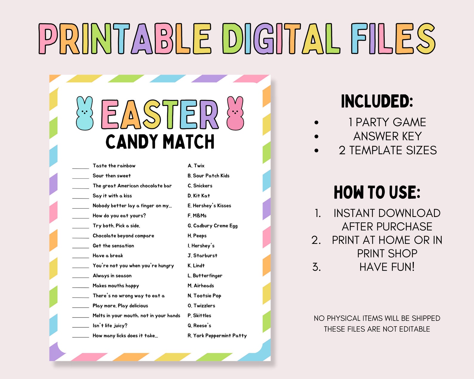 Easter Candy Match Up, Easter Candy Quiz, Easter Classroom Activity ...