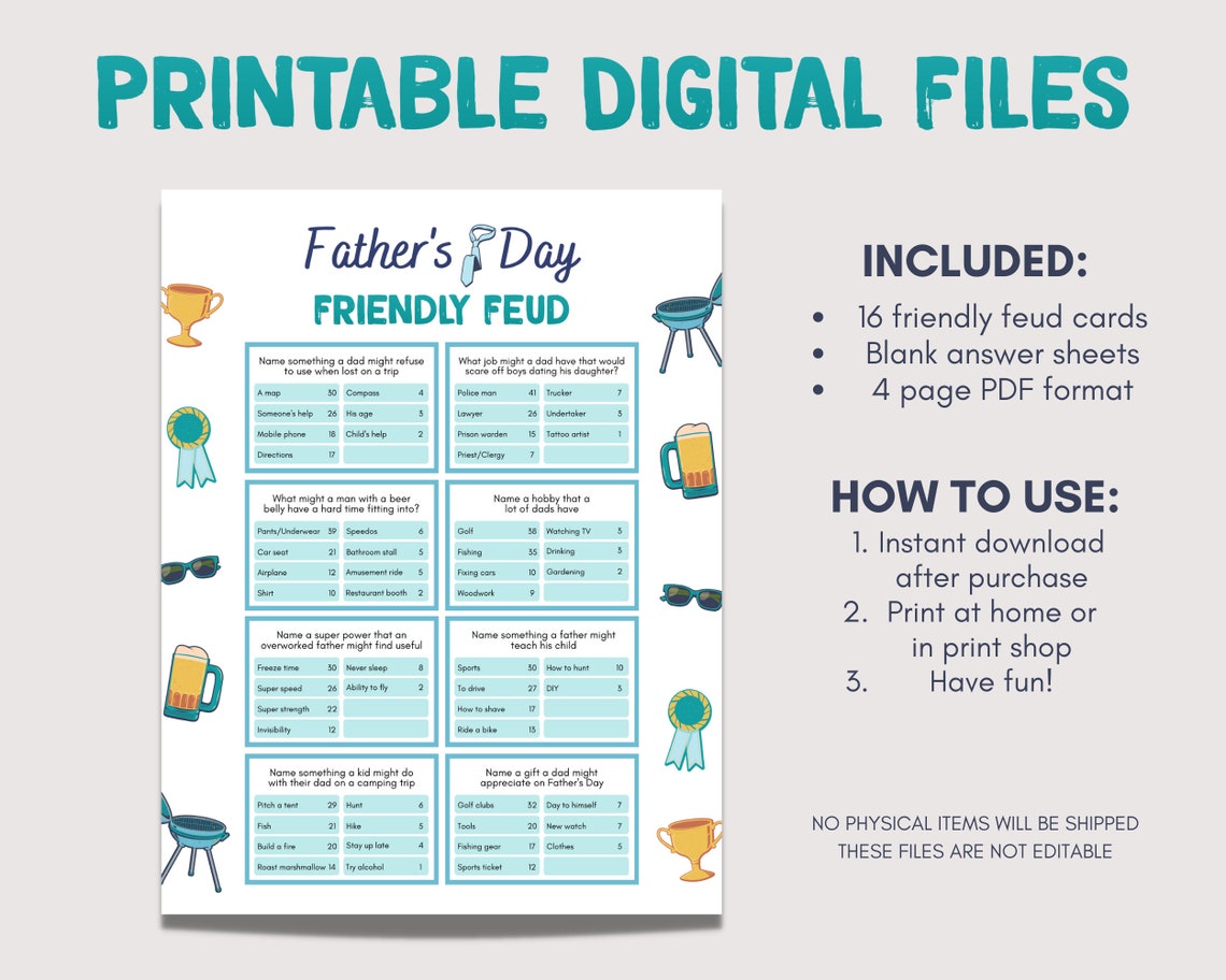 Fathers Day Family Feud, Fathers Day Trivia Feud, Fathers Day Game for ...