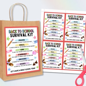 Back to School Survival Kit Gift Tag, First Day of School Treat Tag for ...