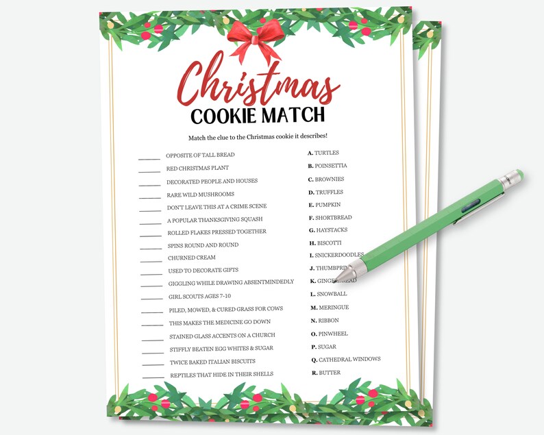 Christmas Cookie Game, Printable Christmas Party Game, Christmas Cookie ...