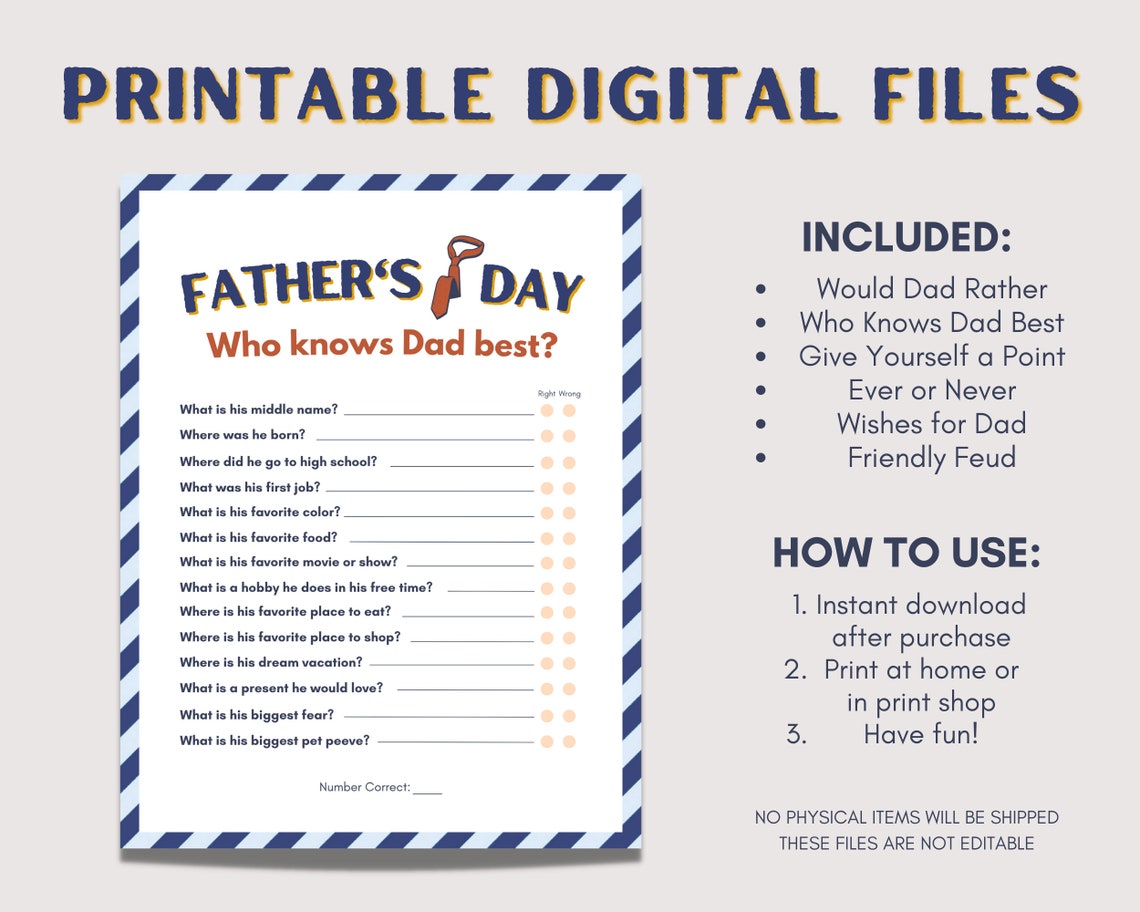 Fathers Day Party Games Bundle, Printable Fathers Day Games, Fathers ...