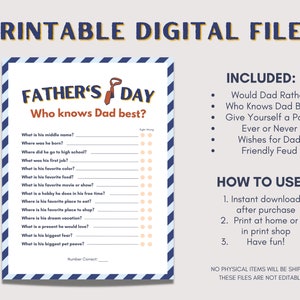 Fathers Day Party Games Bundle, Printable Fathers Day Games, Fathers ...