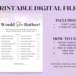 Would She Rather, Purple Teen Girl Birthday Game, Purple Birthday Games ...