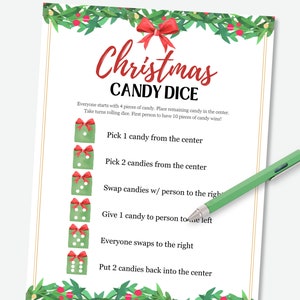 Christmas Candy Dice Game, Printable Christmas Game for Kids, Christmas ...