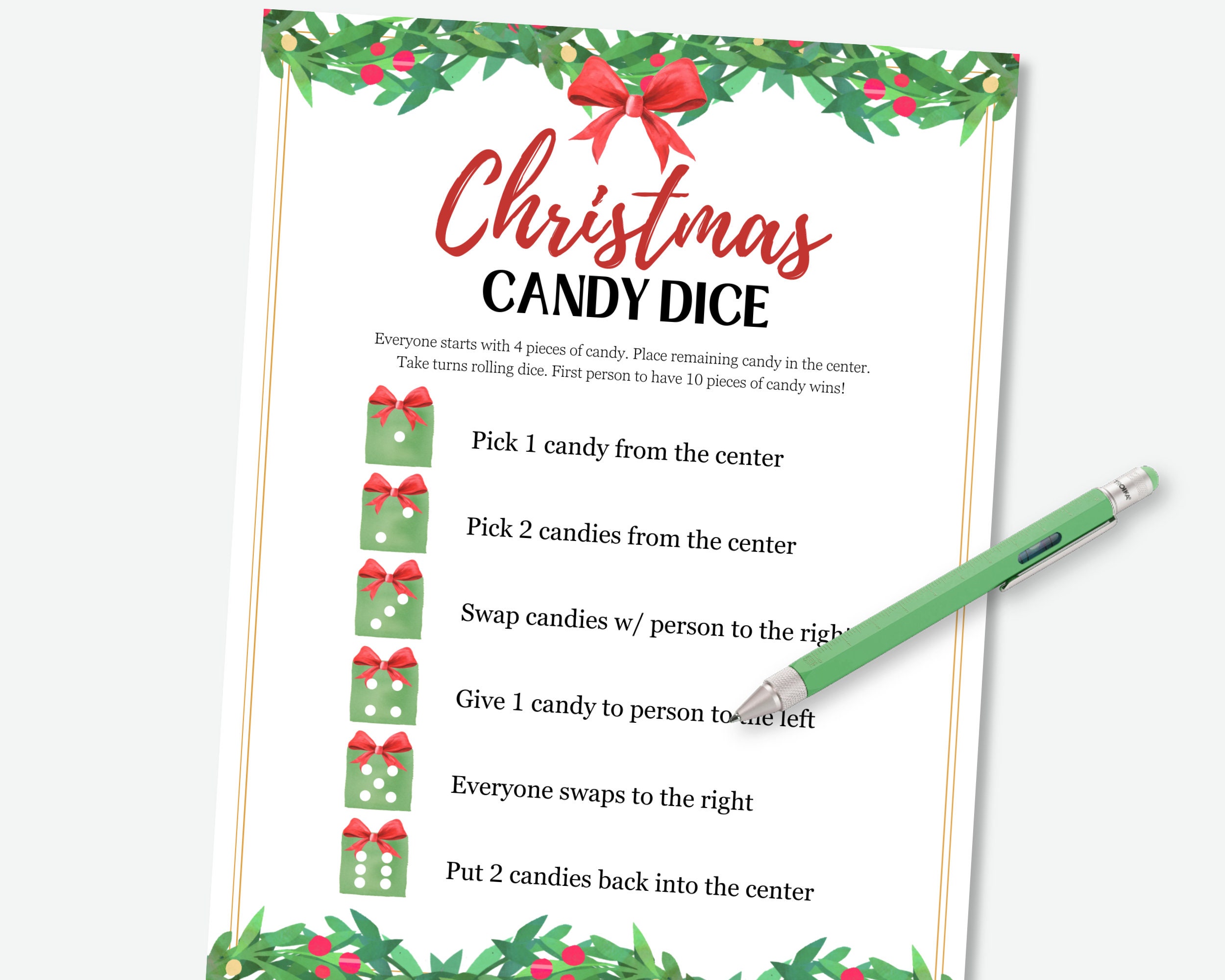Christmas Candy Dice Game, Printable Christmas Game for Kids, Christmas ...
