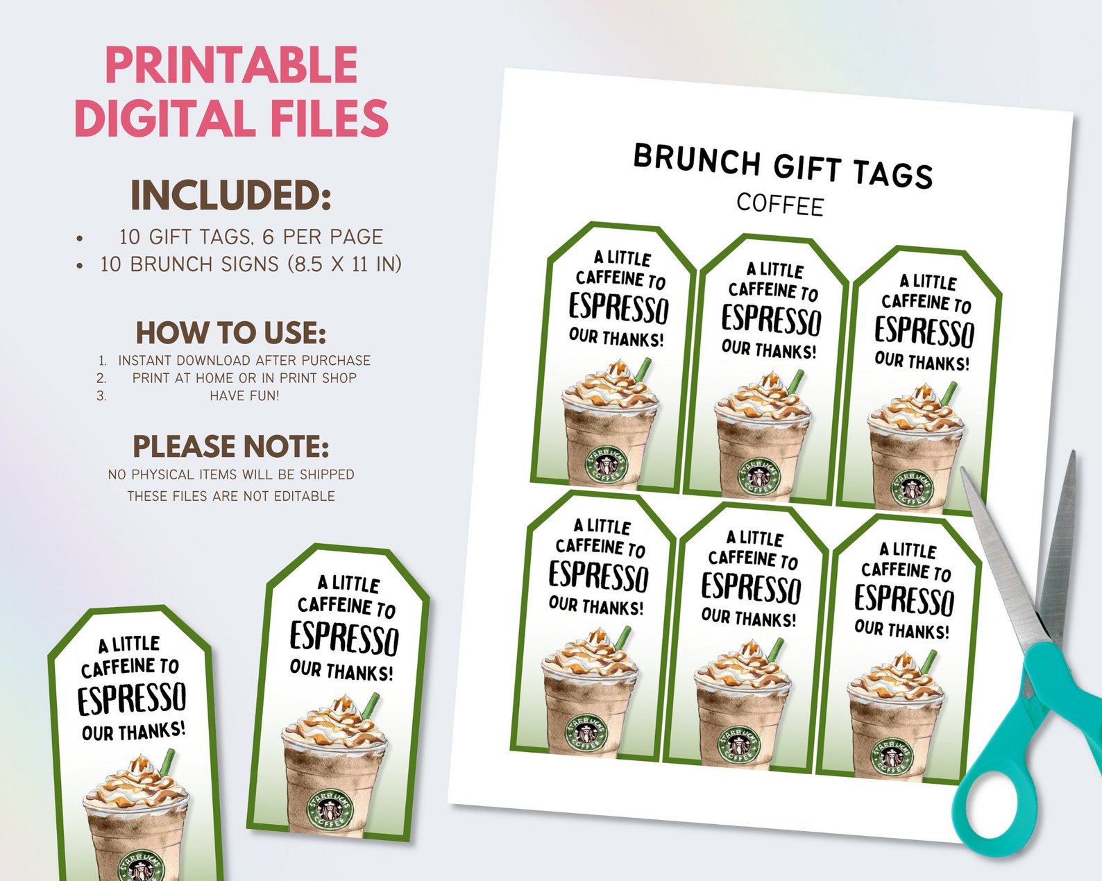 20 Employee Brunch Appreciation Gift Tag & Sign Bundle, Breakfast ...