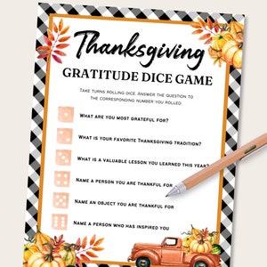 Thanksgiving Gratitude Dice Game for Kids, Printable Thanksgiving Kids ...