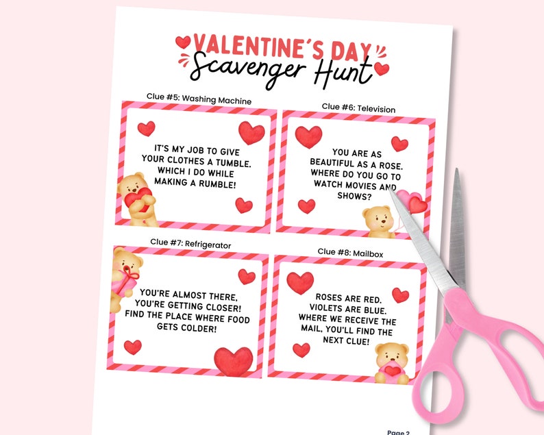 Valentines Day Scavenger Hunt, Valentines Day Treasure Hunt Clues ...