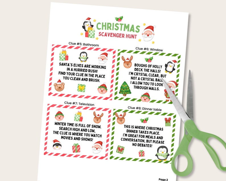 Christmas Scavenger Hunt, Christmas Treasure Hunt Cards, Xmas Scavenger ...