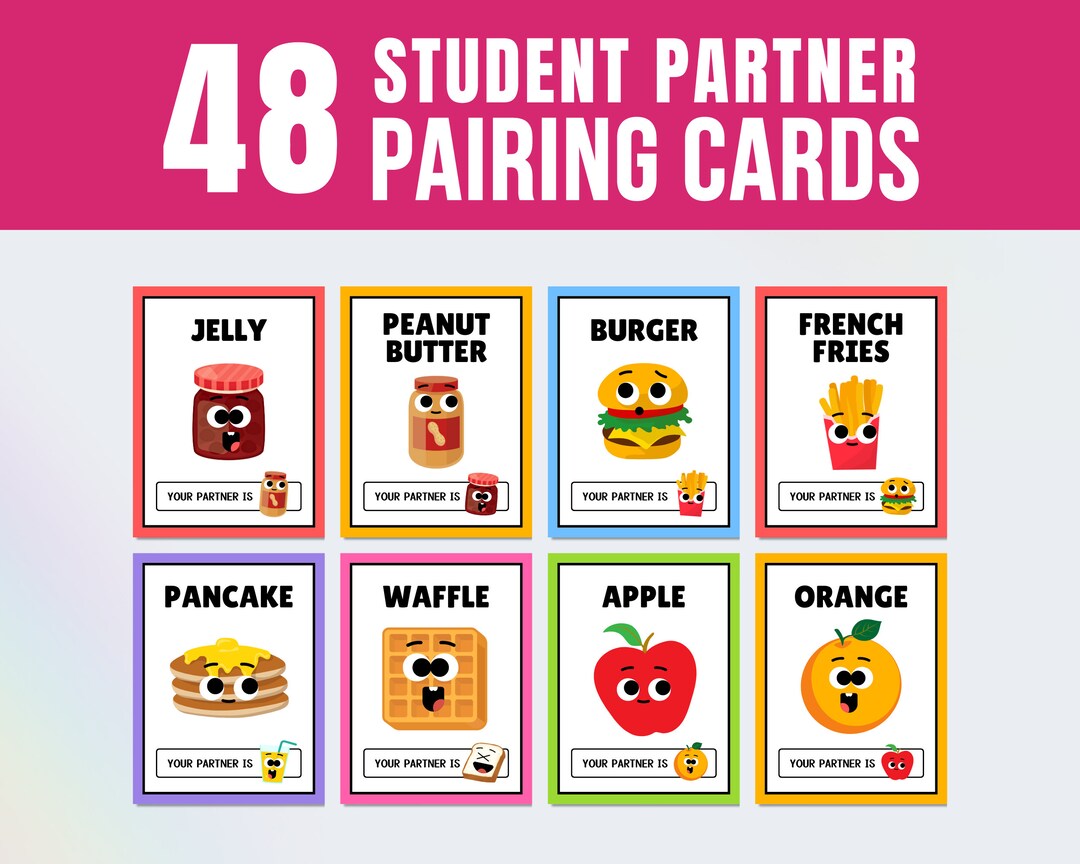 Classroom Partner Pairing Cards, Student Partner Cards for Classroom ...