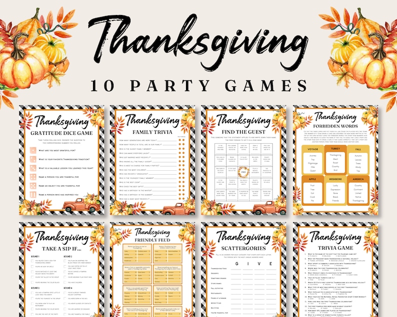 Thanksgiving Party Games Bundle, Printable Thanksgiving Games ...