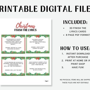 Christmas Song Finish the Lyrics Game, Christmas Finish the Song ...