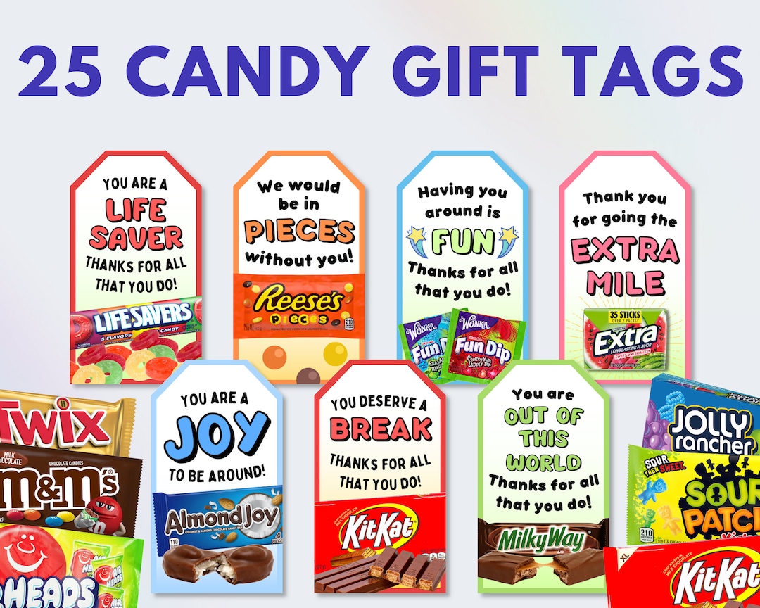 25 Appreciation Candy Bar Gift Tags Printable Candy (Download Now) - Etsy