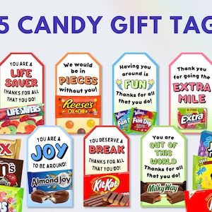 25 Appreciation Candy Bar Gift Tags Printable Candy Thank You - Etsy
