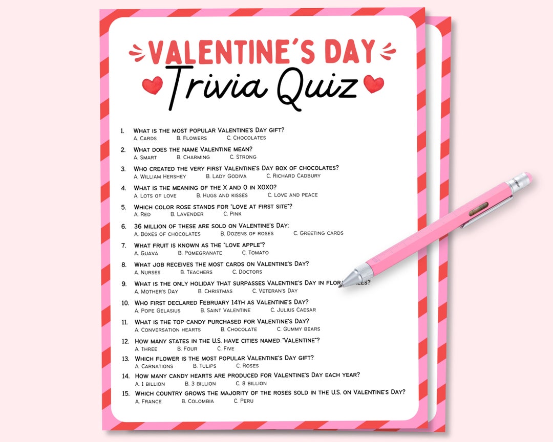 Valentines Day Trivia Game, Valentine Day Party Game for Kids ...