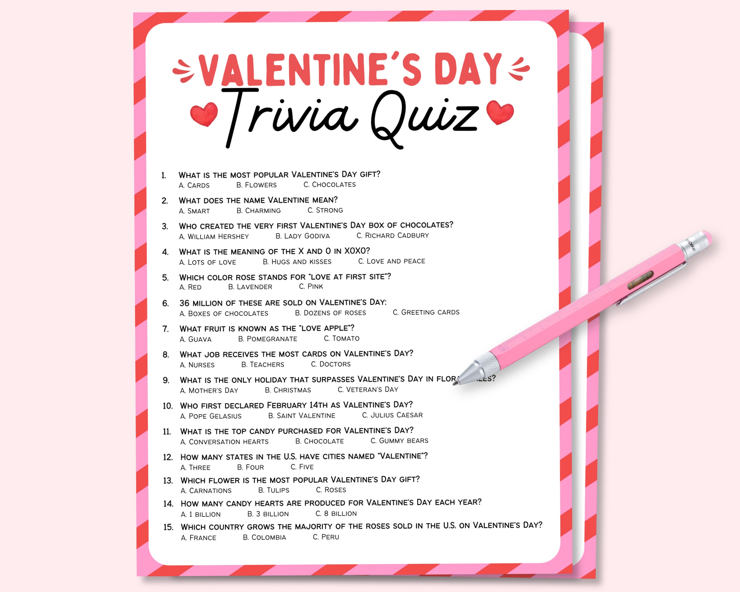Valentines Day Trivia Game, Valentine Day Party Game for Kids ...