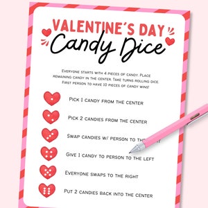 Valentines Day Candy Dice Game, Valentine Day Party Game, Valentines ...