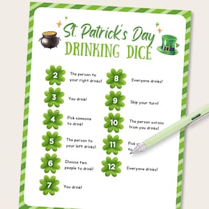St Patrick's Day Drinking Dice Game, Adults St Patricks Day Drinking ...