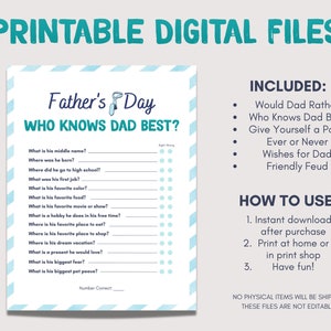 Fathers Day Game Bundle, Printable Fathers Day Game for Family, Fathers ...