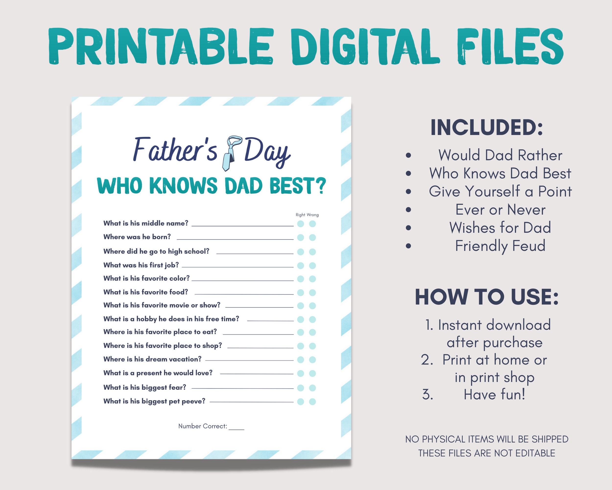Fathers Day Game Bundle, Printable Fathers Day Game for Family, Fathers ...