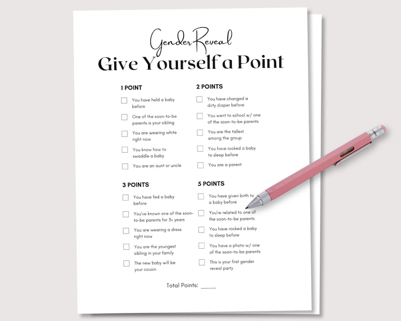 Give Yourself a Point, Gender Reveal Game, Baby Shower Game, Minimalist ...