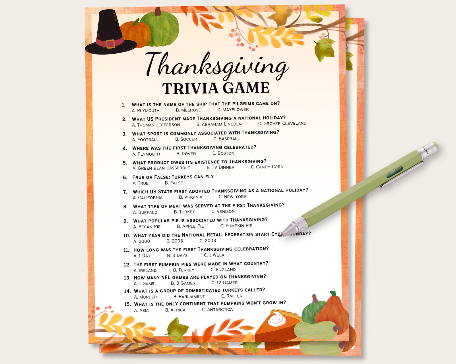 Thanksgiving Trivia Game, Thanksgiving Trivia Quiz for Kids ...
