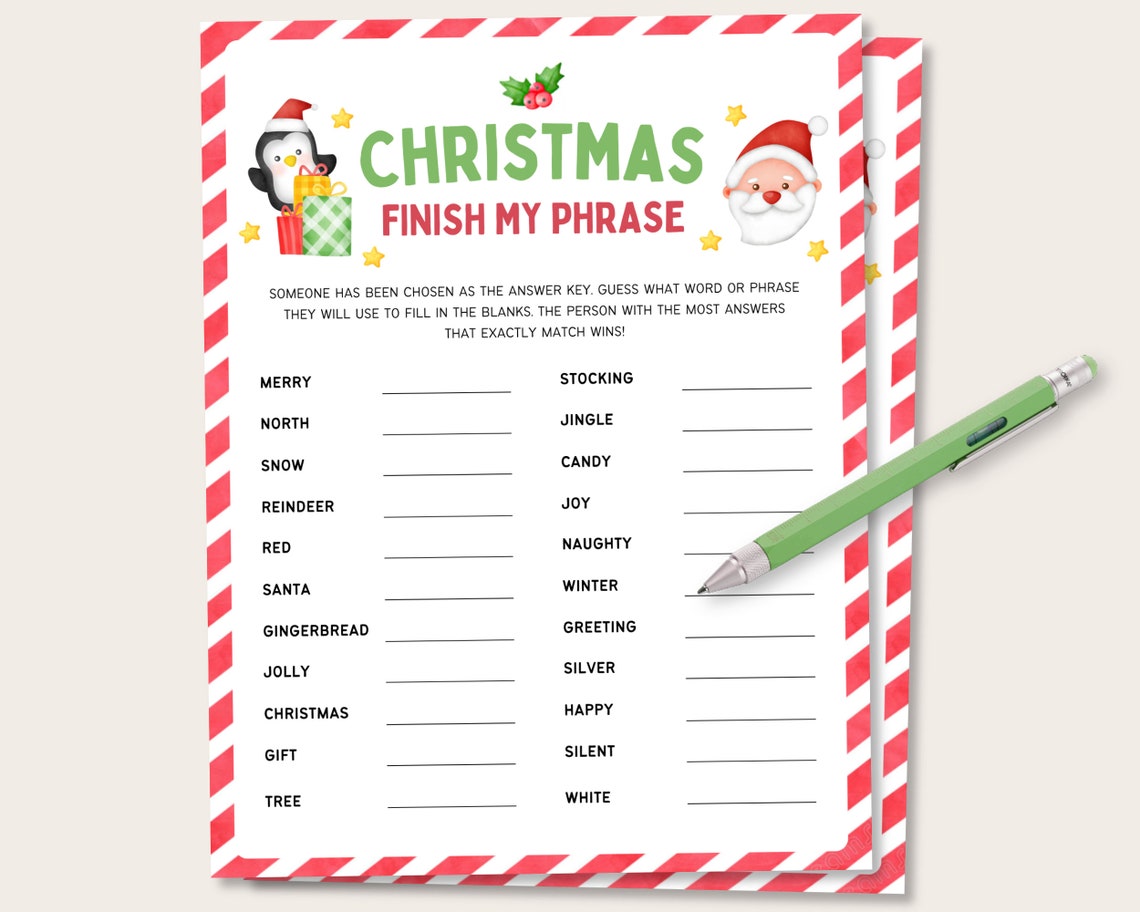 Christmas Finish My Phrase Game Christmas Party Game Finish - Etsy
