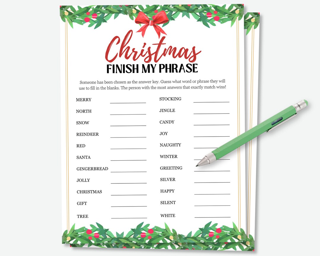 Christmas Finish the Phrase Game, Holiday Party Game, Christmas Family ...