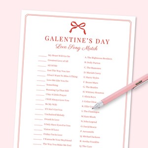 Valentines Day Love Songs Match Game, Valentines Day Party Game ...