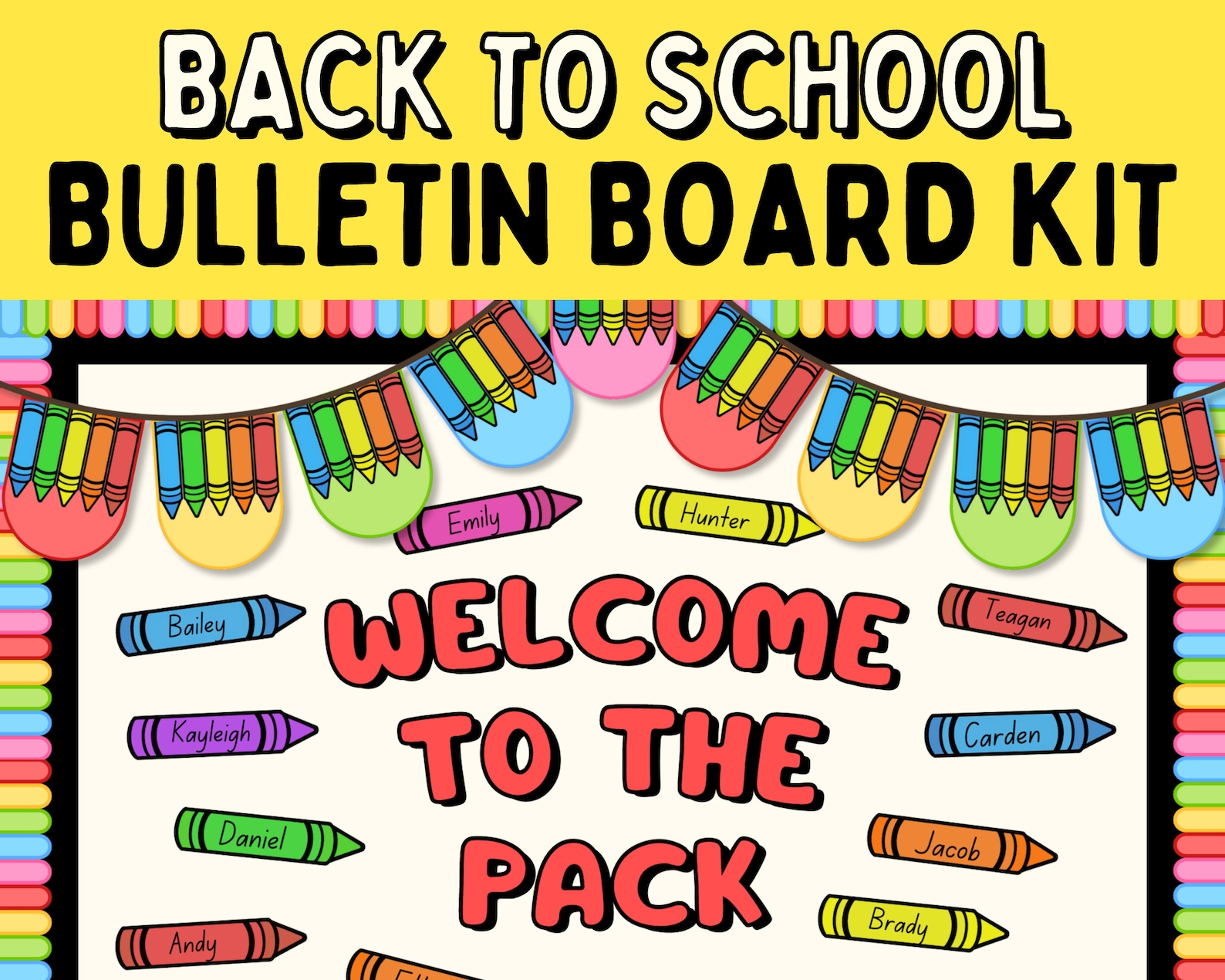 Welcome Back to School Bulletin Board Kit, Crayon Bulletin Board Decor ...