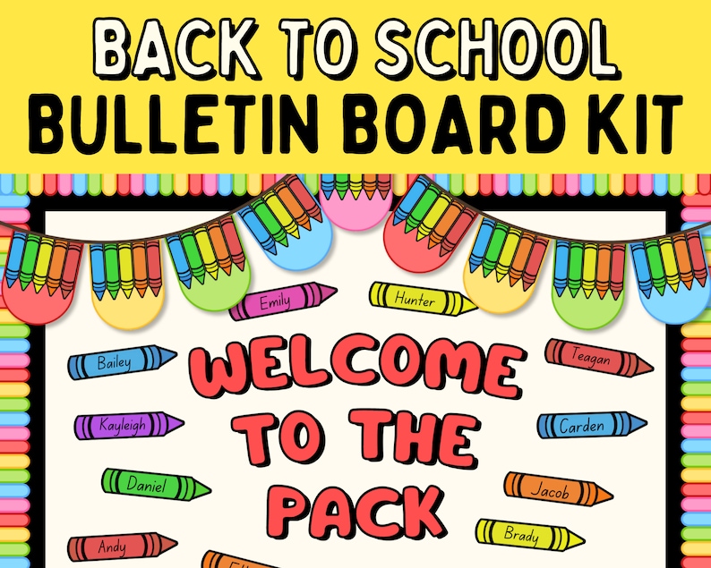 Welcome Back to School Bulletin Board Kit, Crayon Bulletin Board Decor ...