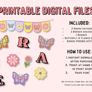 Spring Butterfly Bulletin Board Kit, Retro Spring Classroom Decor, Boho ...