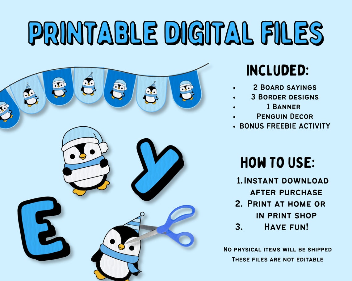 Penguin New Years Bulletin Board Kit New Year January - Etsy