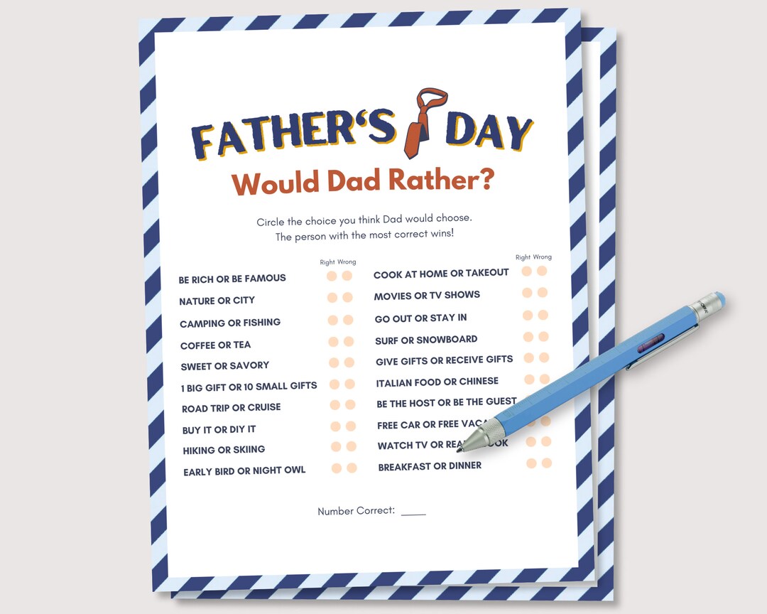 Would Dad Rather Game, Printable Fathers Day Game, Fathers Day Activity ...