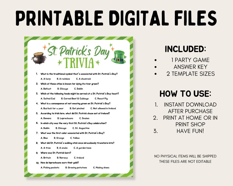 St Patrick's Day Trivia Quiz, St Patrick's Day Trivia Feud Game, St ...