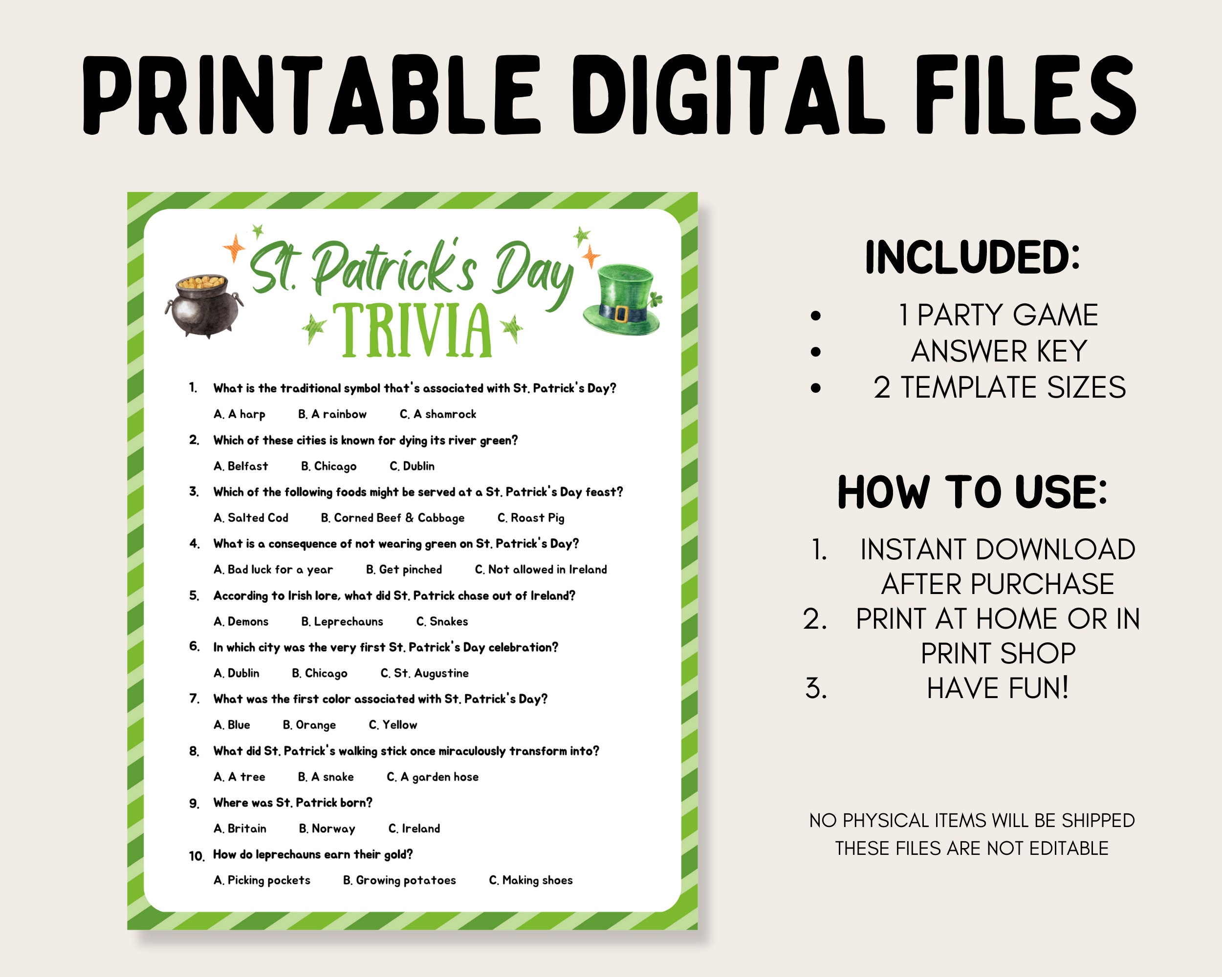 St Patrick's Day Trivia Quiz, St Patrick's Day Trivia Feud Game, St ...