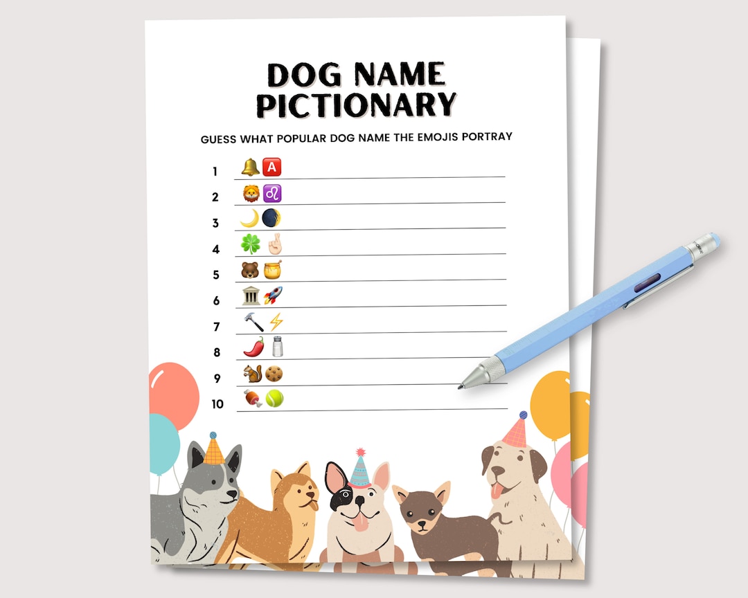 Dog Name Pictionary Game, Dog Birthday Printable Party Game, Dogs First ...