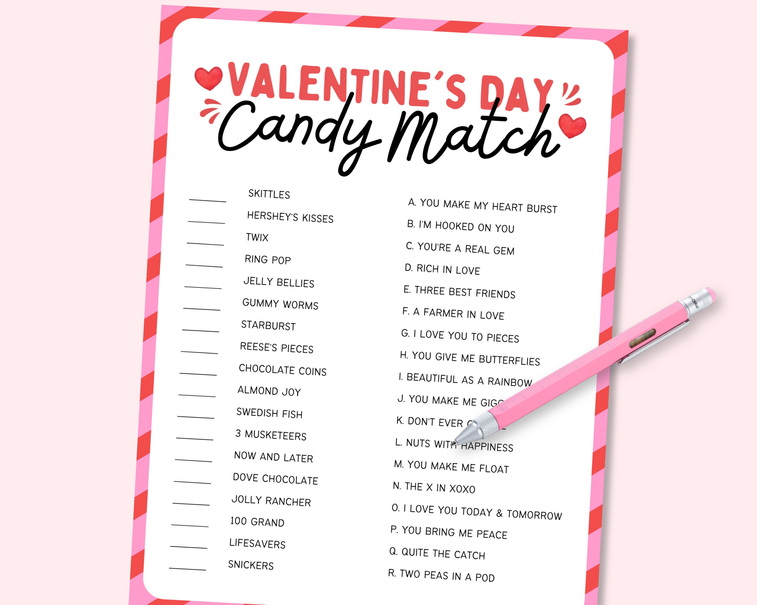 Valentines Day Candy Match, Valentines Day Party Game, Valentine Day ...