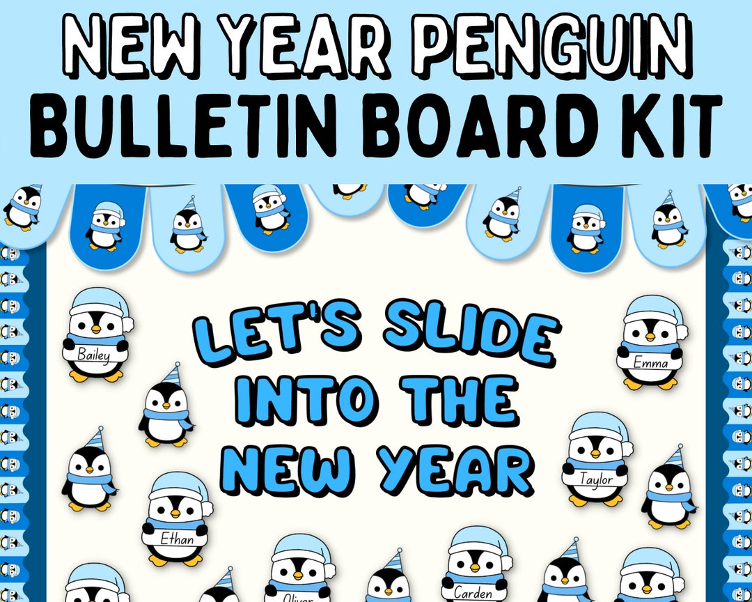 Penguin New Years Bulletin Board Kit, New Year January Bulletin Board ...