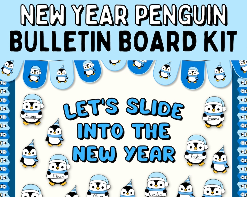 Penguin New Years Bulletin Board Kit New Year January - Etsy