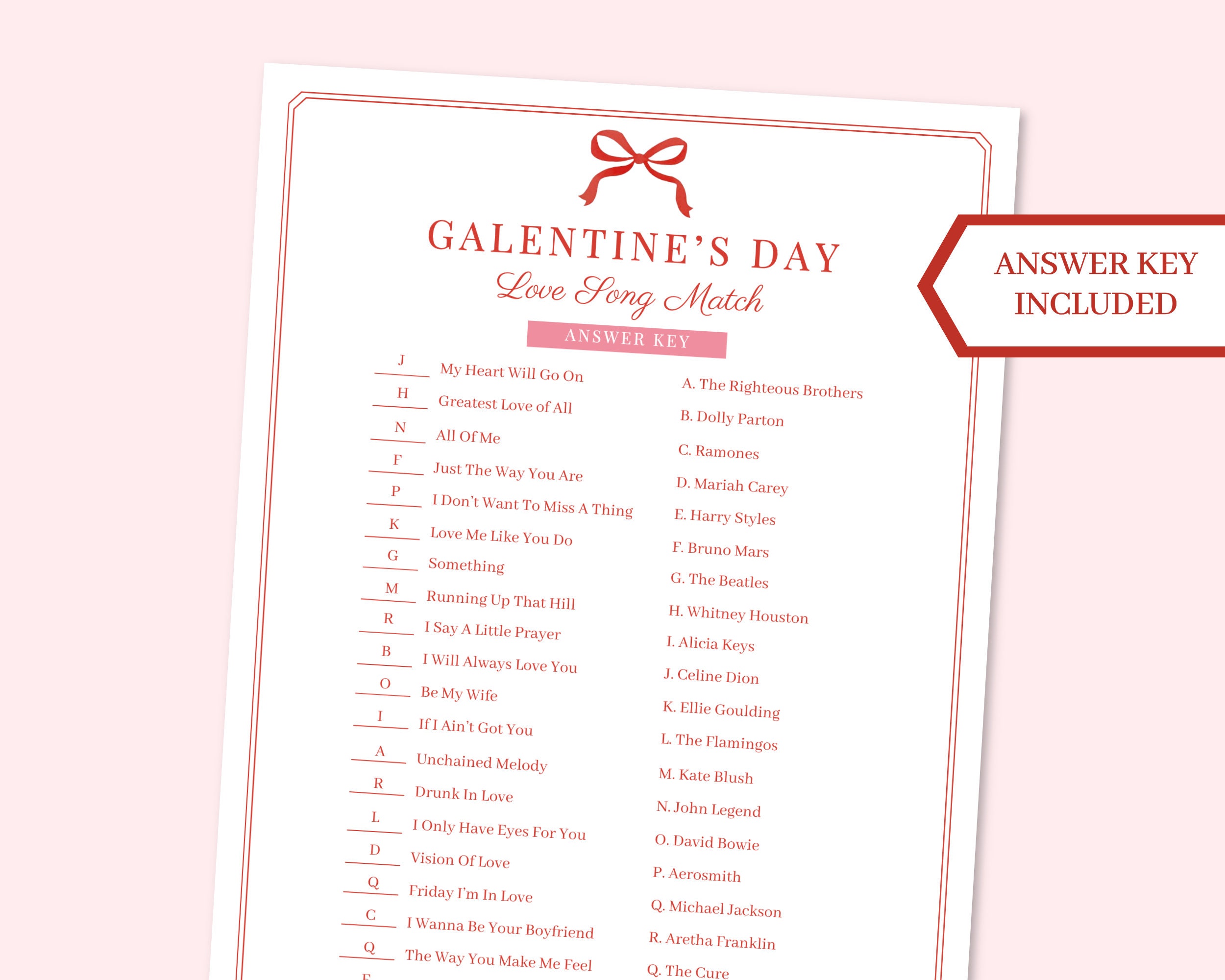 Valentines Day Love Songs Match Game, Valentines Day Party Game ...