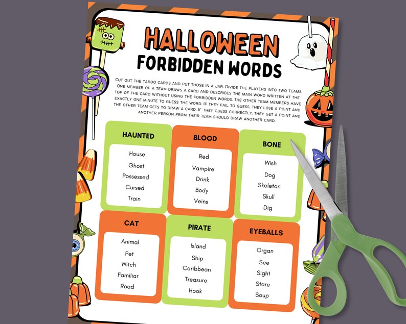 Halloween Forbidden Words Halloween Party Game Halloween - Etsy