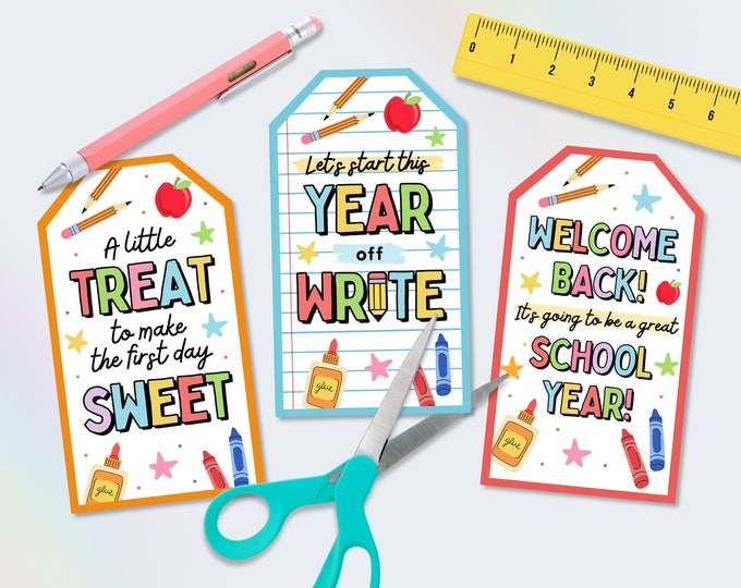 Rainbow First Day of School Tag Template, Printable Back to School Gift ...