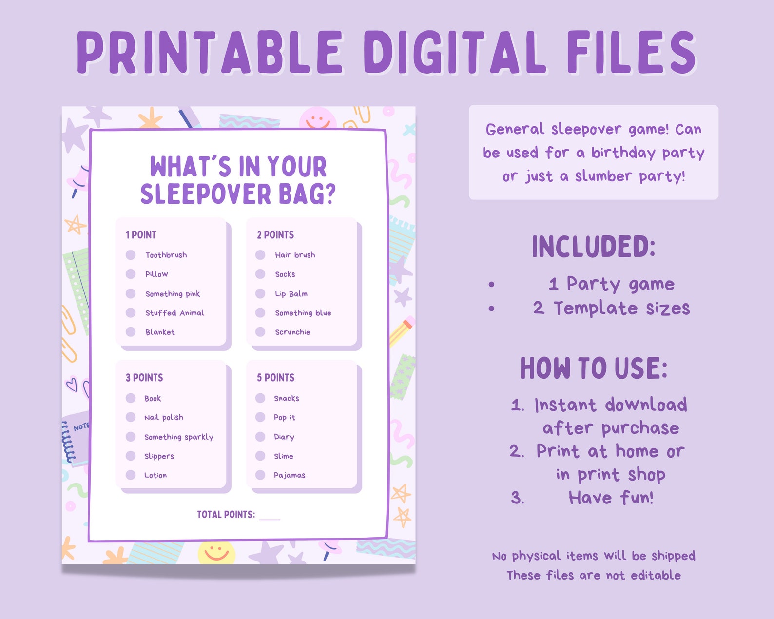 Whats in Your Sleepover Bag, Slumber Party Game, Girls Sleepover Game ...