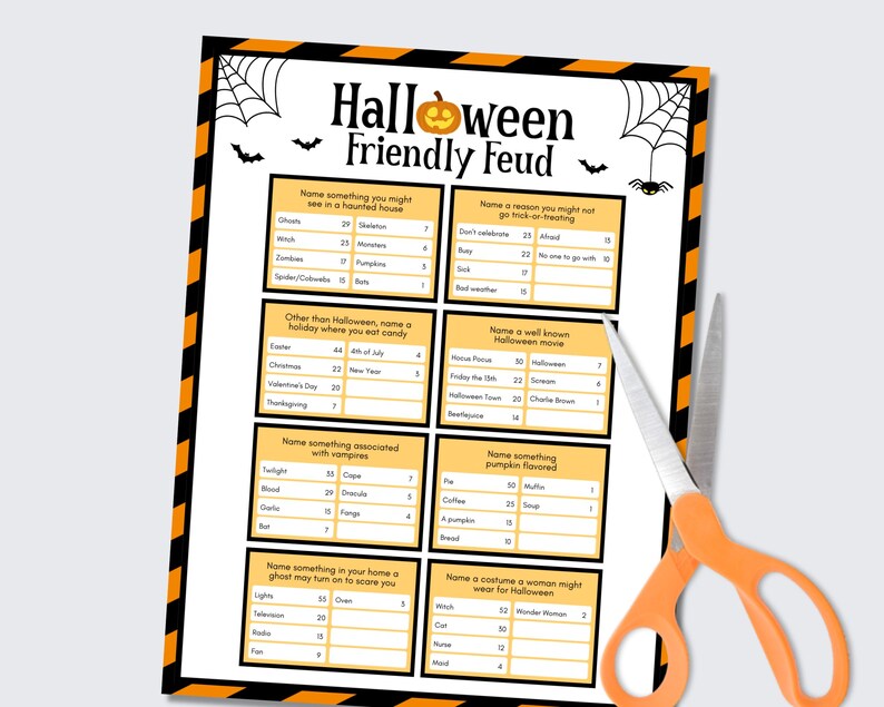 Halloween Friendly Feud Game, Halloween Trivia Questions and Answers ...