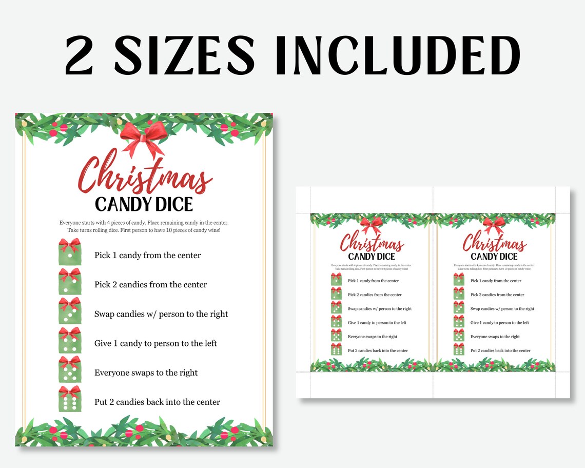 Christmas Candy Dice Game, Printable Christmas Game for Kids, Christmas ...