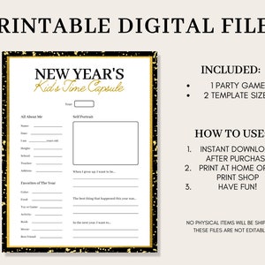 New Years Eve Kids Time Capsule Game, New Years Party Game, New Year ...