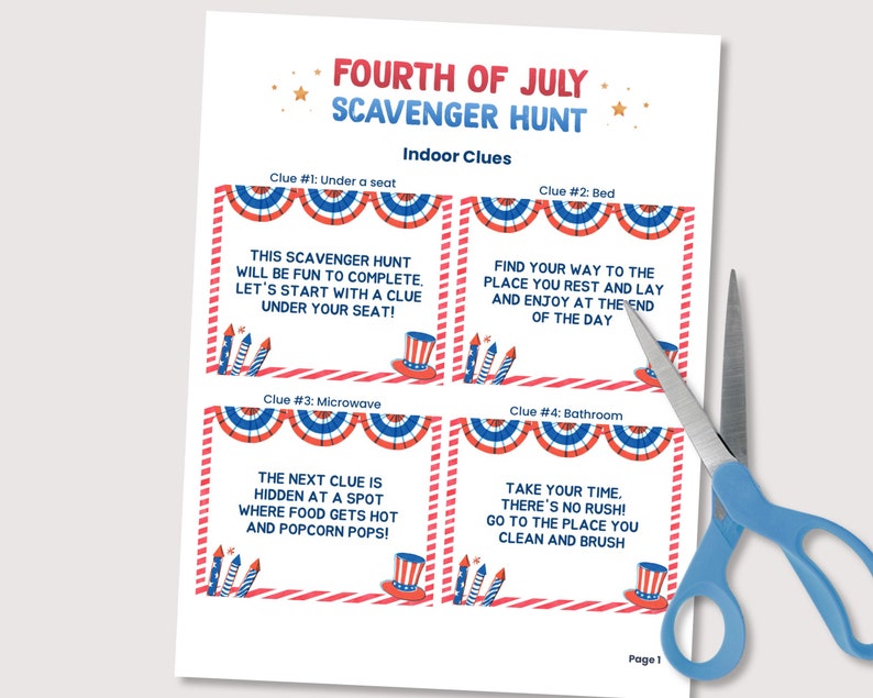 July 4th Scavenger Hunt, Printable 4th of July Treasure Hunt for Kids ...